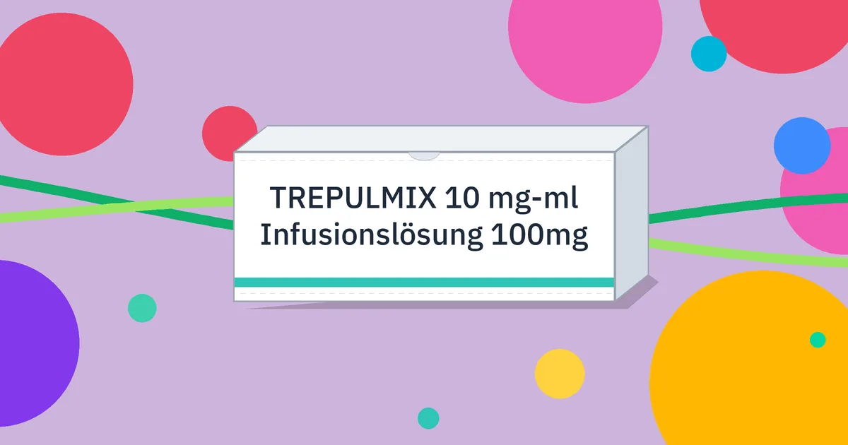 Symbolbild: Packung mit der Aufschrift TREPULMIX 10 mg-ml Infusionslösung 100mg (PZN 16802121) – Verfügbarkeit und Bezug in Apotheken in Frankfurt am Main