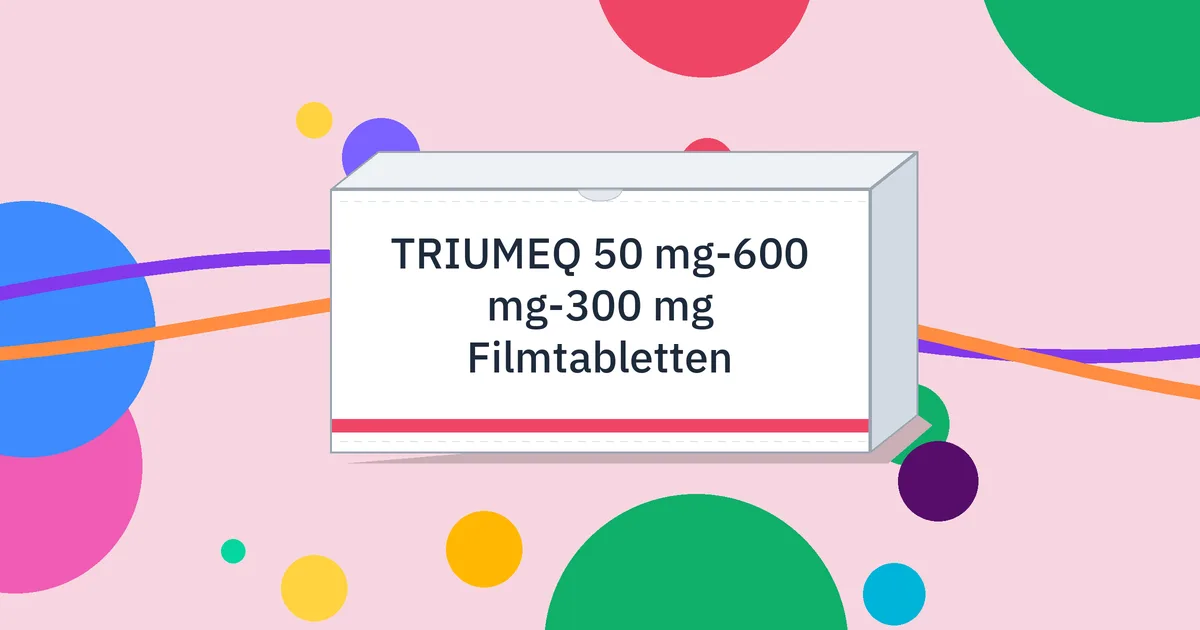 Symbolbild: Packung mit der Aufschrift TRIUMEQ 50 mg-600 mg-300 mg Filmtabletten (PZN 11482108) – Verfügbarkeit und Bezug in Apotheken in Frankfurt am Main