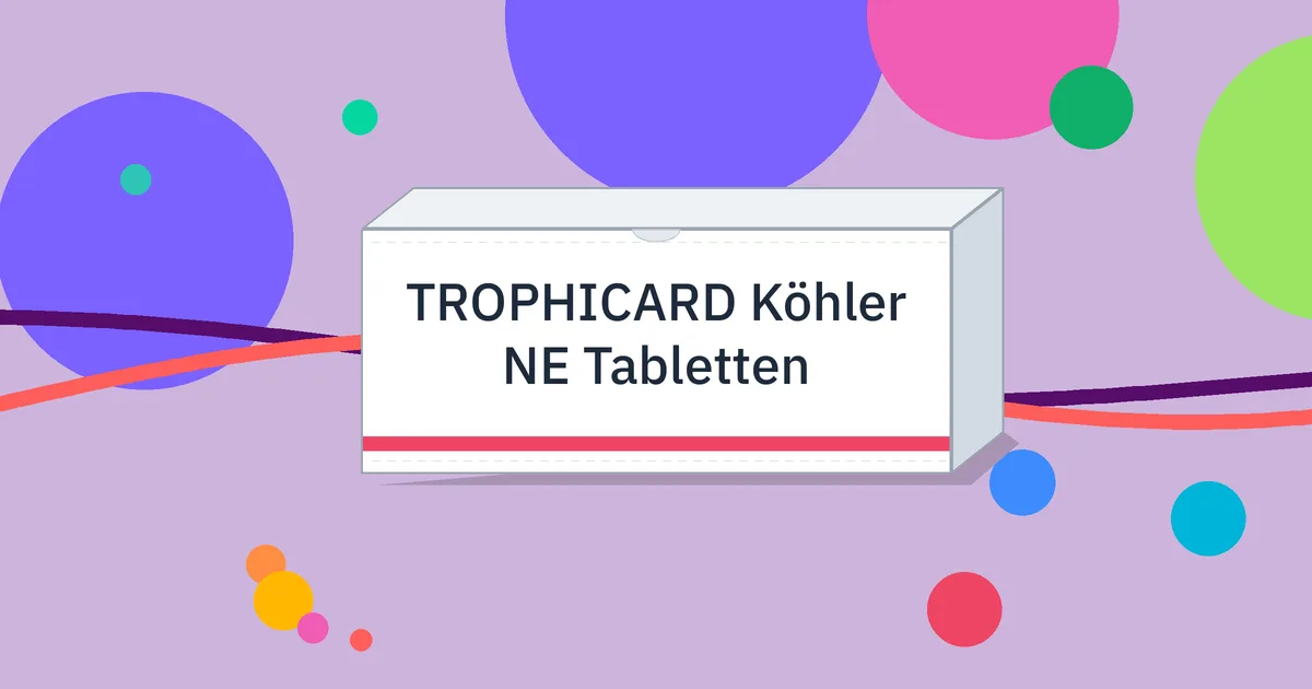 Symbolbild: Packung mit der Aufschrift TROPHICARD Köhler NE Tabletten (PZN 10418775) – Verfügbarkeit und Bezug in Apotheken in Frankfurt am Main