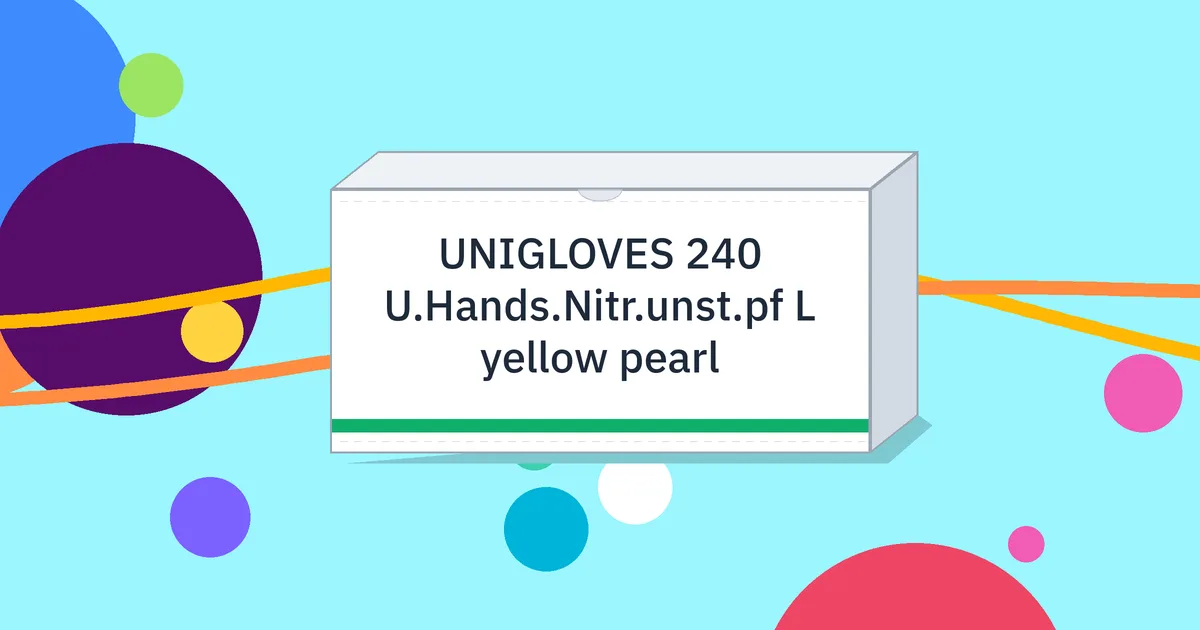 Symbolbild: Packung mit der Aufschrift UNIGLOVES 240 U.Hands.Nitr.unst.pf L yellow pearl (PZN 18101658) – Verfügbarkeit und Bezug in Apotheken in Frankfurt am Main