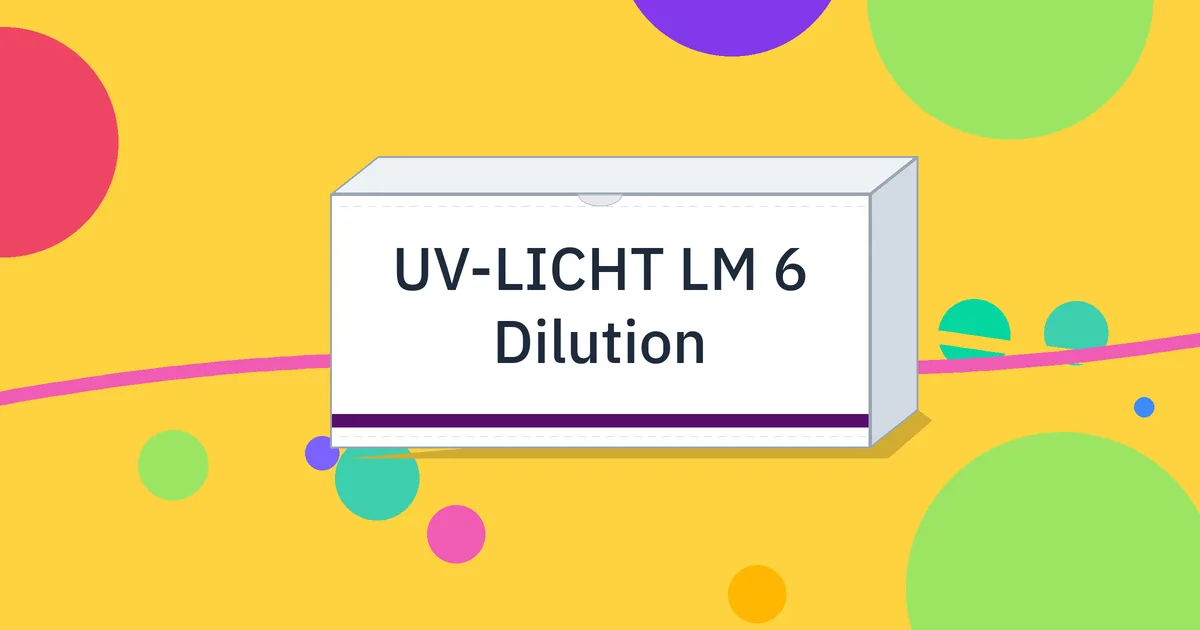 Symbolbild: Packung mit der Aufschrift UV-LICHT LM 6 Dilution (PZN 13258510) – Verfügbarkeit und Bezug in Apotheken in Frankfurt am Main