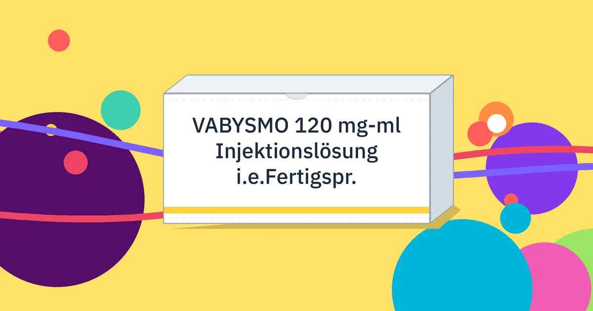 Symbolbild: Packung mit der Aufschrift VABYSMO 120 mg-ml Injektionslösung i.e.Fertigspr. (PZN 20411314) – Verfügbarkeit und Bezug in Apotheken in Frankfurt am Main
