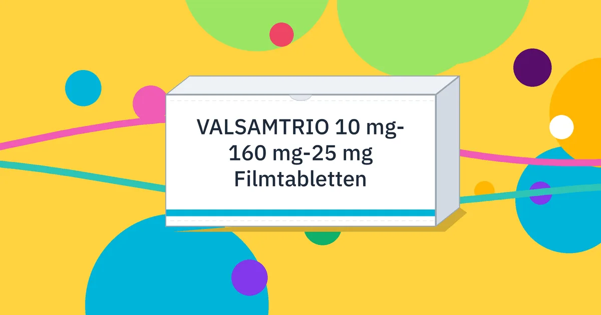 Symbolbild: Packung mit der Aufschrift VALSAMTRIO 10 mg-160 mg-25 mg Filmtabletten (PZN 15865349) – Verfügbarkeit und Bezug in Apotheken in Frankfurt am Main