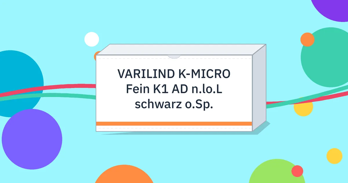 Symbolbild: Packung mit der Aufschrift VARILIND K-MICRO Fein K1 AD n.lo.L schwarz o.Sp. (PZN 20557986) – Verfügbarkeit und Bezug in Apotheken in Frankfurt am Main