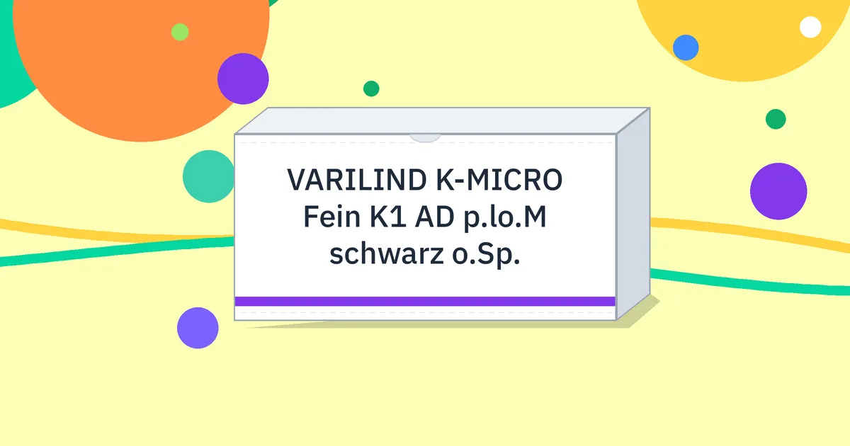 Symbolbild: Packung mit der Aufschrift VARILIND K-MICRO Fein K1 AD p.lo.M schwarz o.Sp. (PZN 20558081) – Verfügbarkeit und Bezug in Apotheken in Frankfurt am Main