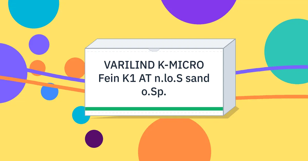 Symbolbild: Packung mit der Aufschrift VARILIND K-MICRO Fein K1 AT n.lo.S sand o.Sp. (PZN 20551794) – Verfügbarkeit und Bezug in Apotheken in Frankfurt am Main