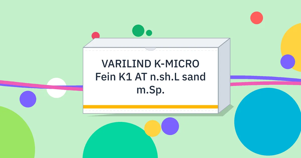 Symbolbild: Packung mit der Aufschrift VARILIND K-MICRO Fein K1 AT n.sh.L sand m.Sp. (PZN 20551570) – Verfügbarkeit und Bezug in Apotheken in Frankfurt am Main
