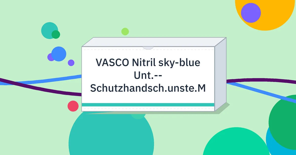 Symbolbild: Packung mit der Aufschrift VASCO Nitril sky-blue Unt.--Schutzhandsch.unste.M (PZN 18813086) – Verfügbarkeit und Bezug in Apotheken in Frankfurt am Main
