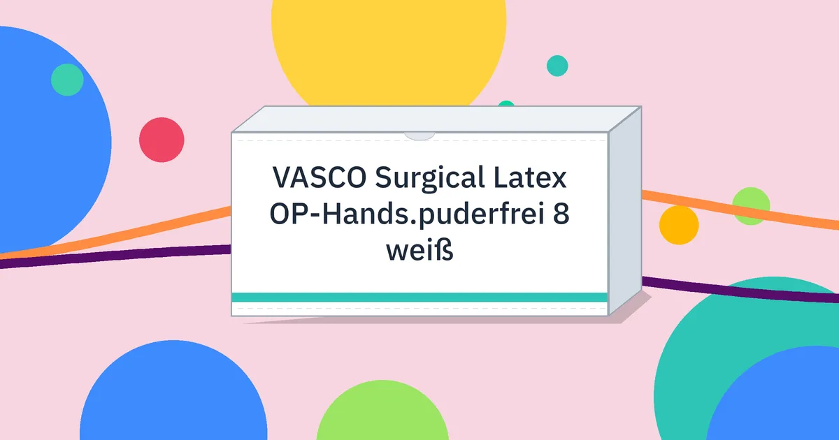 Symbolbild: Packung mit der Aufschrift VASCO Surgical Latex OP-Hands.puderfrei 8 weiß (PZN 19708960) – Verfügbarkeit und Bezug in Apotheken in Frankfurt am Main