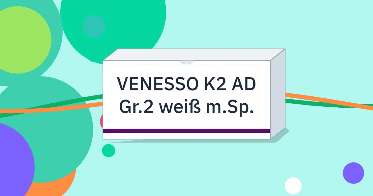 Symbolbild: Packung mit der Aufschrift VENESSO K2 AD Gr.2 weiß m.Sp. (PZN 03258986) – Verfügbarkeit und Bezug in Apotheken in Frankfurt am Main