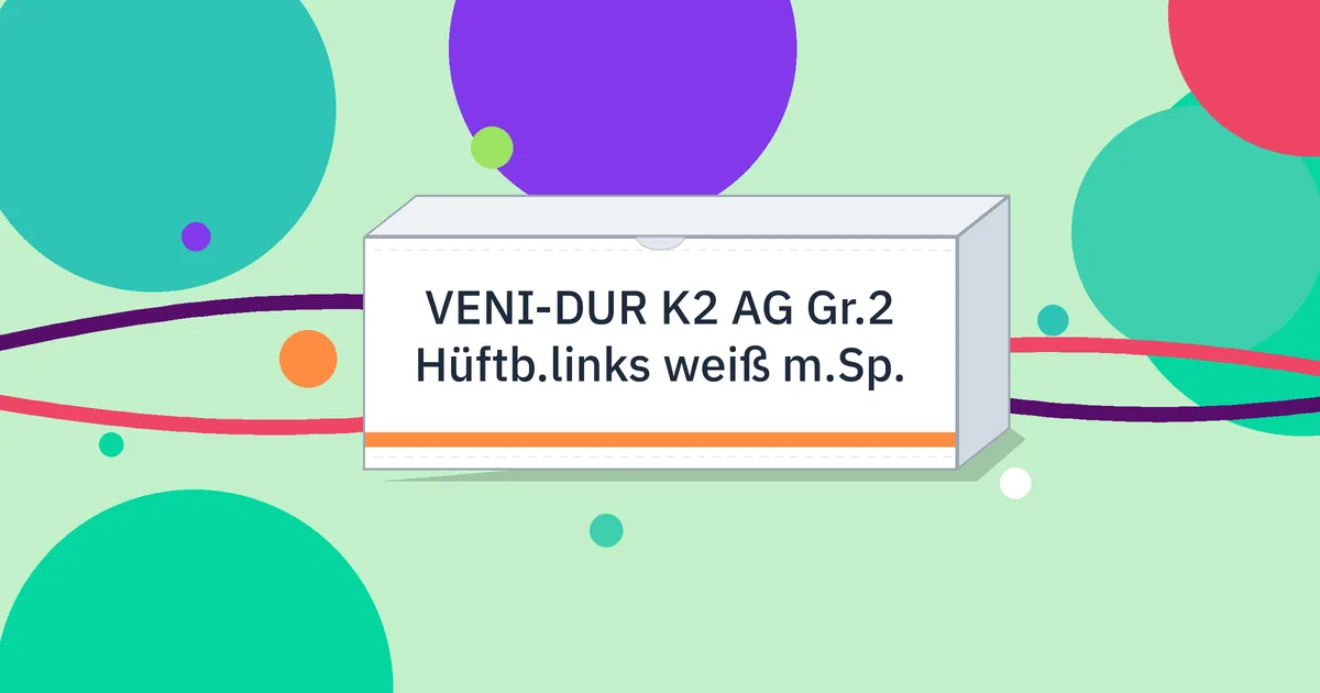Symbolbild: Packung mit der Aufschrift VENI-DUR K2 AG Gr.2 Hüftb.links weiß m.Sp. (PZN 03250571) – Verfügbarkeit und Bezug in Apotheken in Frankfurt am Main