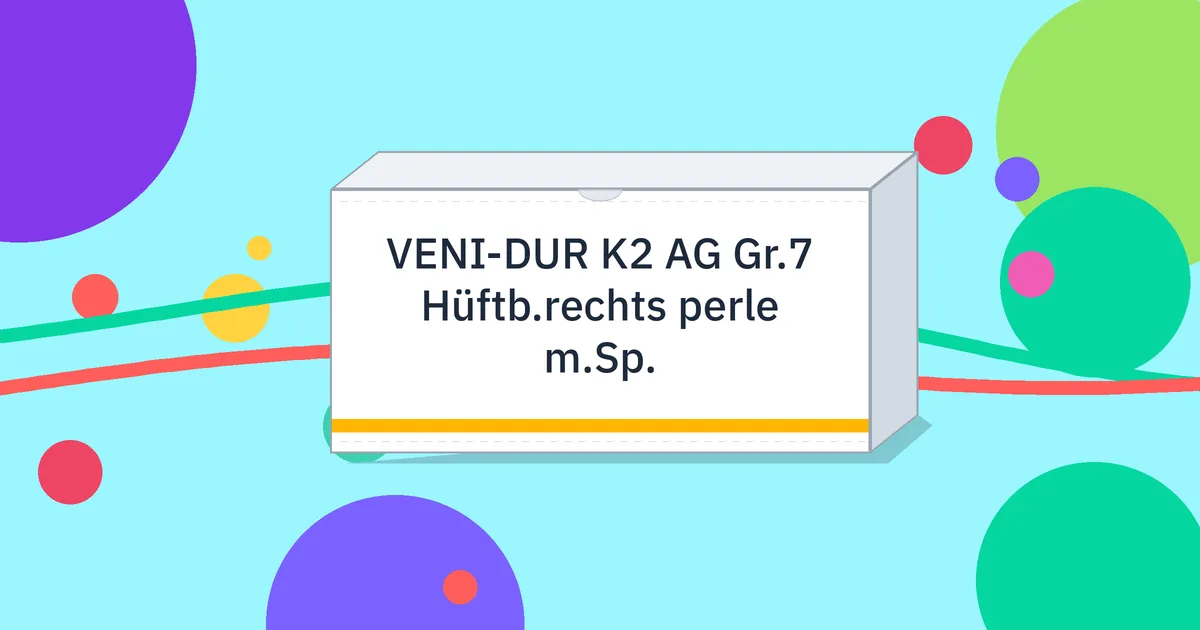 Symbolbild: Packung mit der Aufschrift VENI-DUR K2 AG Gr.7 Hüftb.rechts perle m.Sp. (PZN 03248717) – Verfügbarkeit und Bezug in Apotheken in Frankfurt am Main