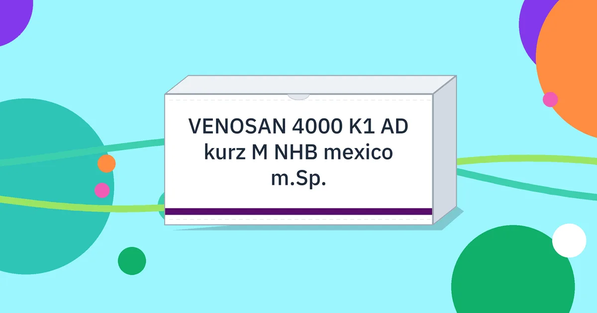 Symbolbild: Packung mit der Aufschrift VENOSAN 4000 K1 AD kurz M NHB mexico m.Sp. (PZN 14423276) – Verfügbarkeit und Bezug in Apotheken in Frankfurt am Main