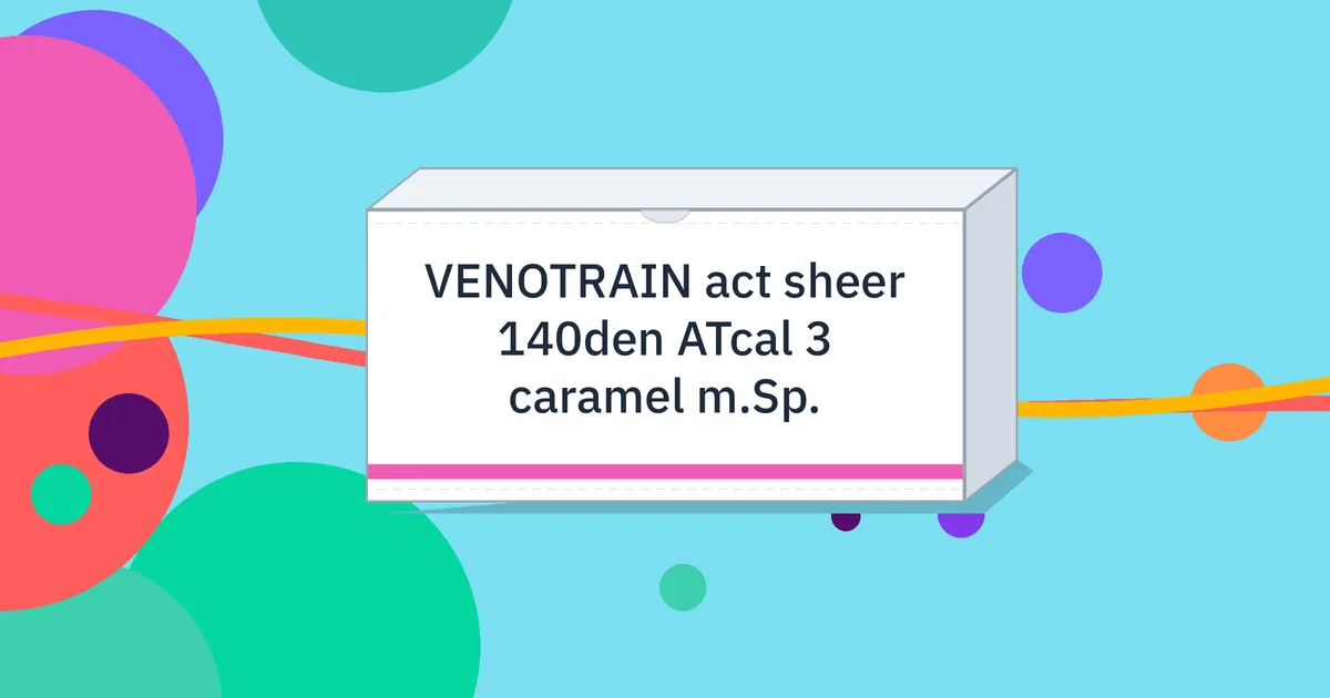 Symbolbild: Packung mit der Aufschrift VENOTRAIN act sheer 140den ATcal 3 caramel m.Sp. (PZN 16207683) – Verfügbarkeit und Bezug in Apotheken in Frankfurt am Main