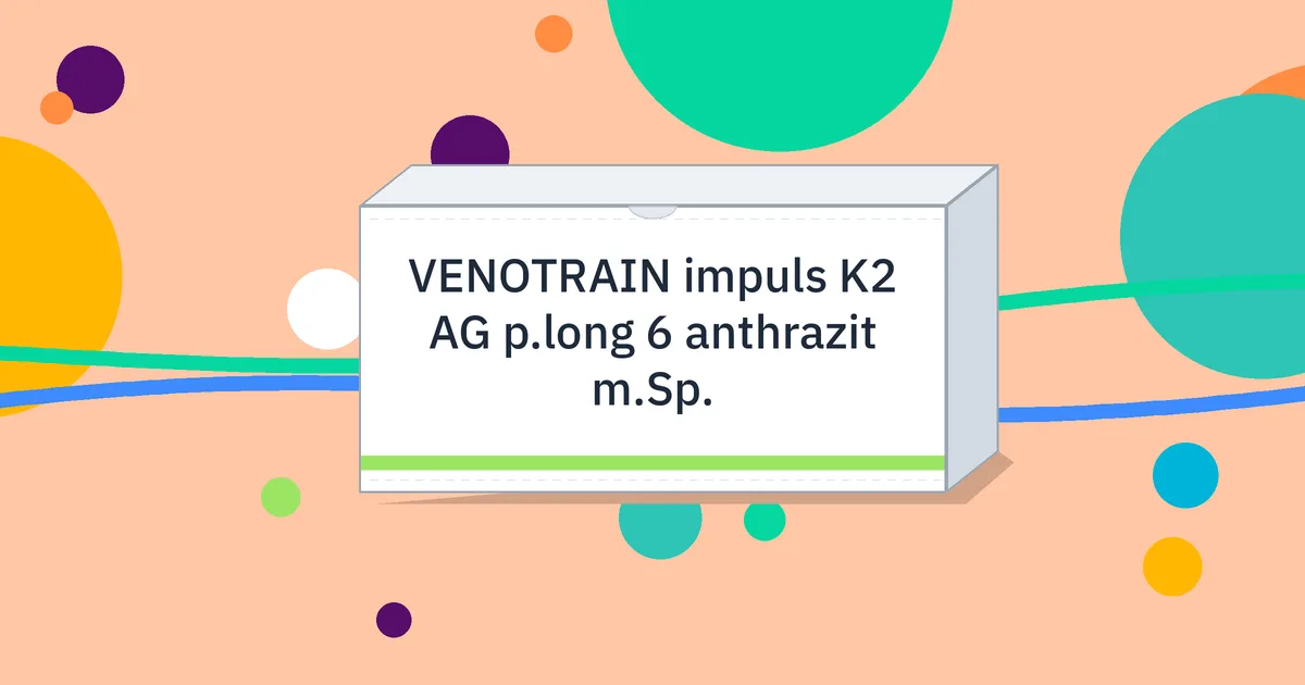 Symbolbild: Packung mit der Aufschrift VENOTRAIN impuls K2 AG p.long 6 anthrazit m.Sp. (PZN 15212529) – Verfügbarkeit und Bezug in Apotheken in Frankfurt am Main
