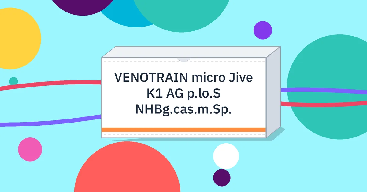 Symbolbild: Packung mit der Aufschrift VENOTRAIN micro Jive K1 AG p.lo.S NHBg.cas.m.Sp. (PZN 20766767) – Verfügbarkeit und Bezug in Apotheken in Frankfurt am Main