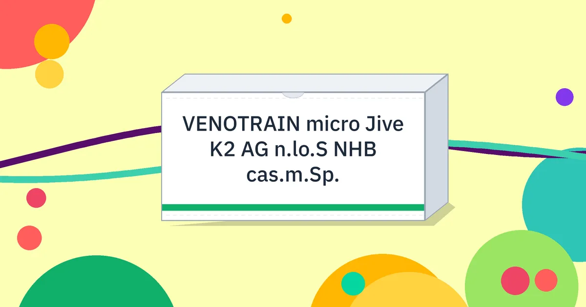 Symbolbild: Packung mit der Aufschrift VENOTRAIN micro Jive K2 AG n.lo.S NHB cas.m.Sp. (PZN 20767637) – Verfügbarkeit und Bezug in Apotheken in Frankfurt am Main