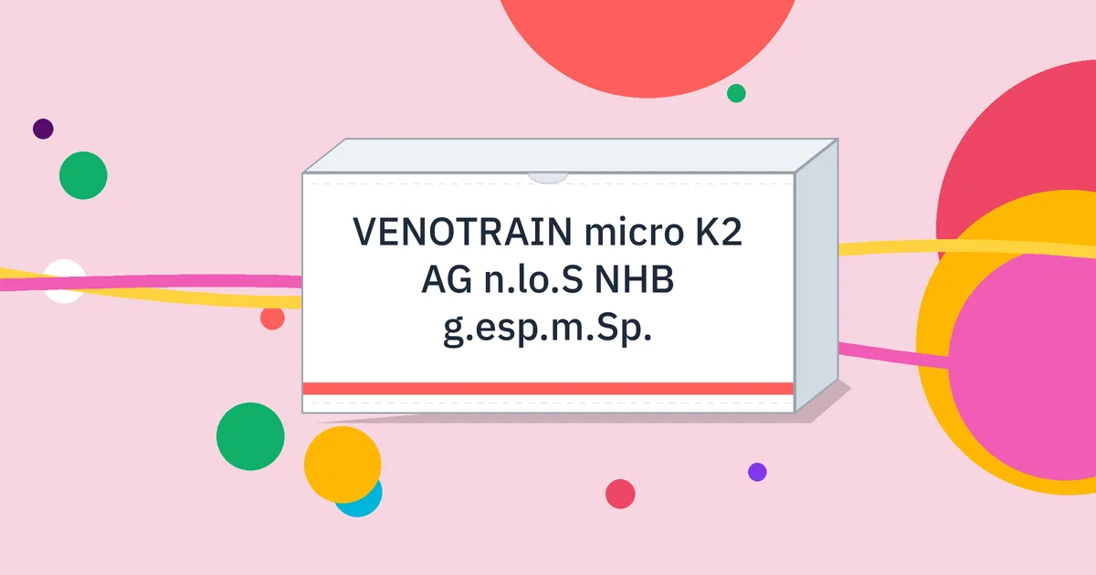 Symbolbild: Packung mit der Aufschrift VENOTRAIN micro K2 AG n.lo.S NHB g.esp.m.Sp. (PZN 06050418) – Verfügbarkeit und Bezug in Apotheken in Frankfurt am Main