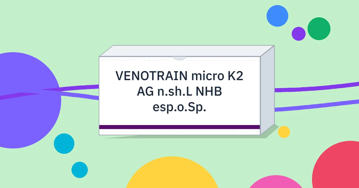 Symbolbild: Packung mit der Aufschrift VENOTRAIN micro K2 AG n.sh.L NHB esp.o.Sp. (PZN 05716967) – Verfügbarkeit und Bezug in Apotheken in Frankfurt am Main