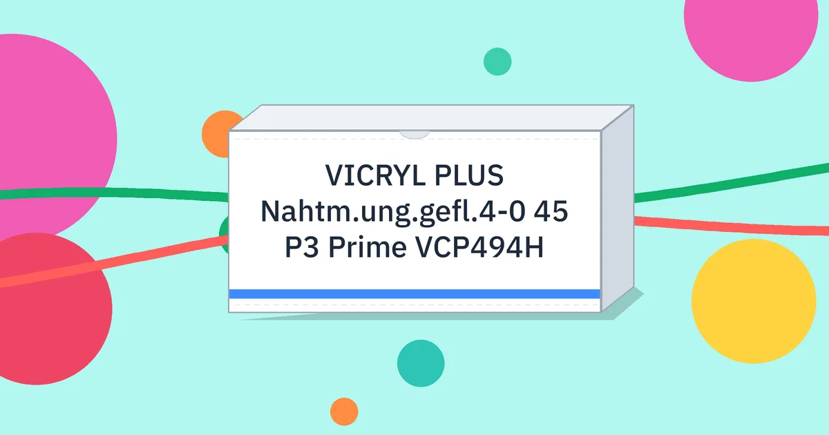 Symbolbild: Packung mit der Aufschrift VICRYL PLUS Nahtm.ung.gefl.4-0 45 P3 Prime VCP494H (PZN 16798000) – Verfügbarkeit und Bezug in Apotheken in Frankfurt am Main