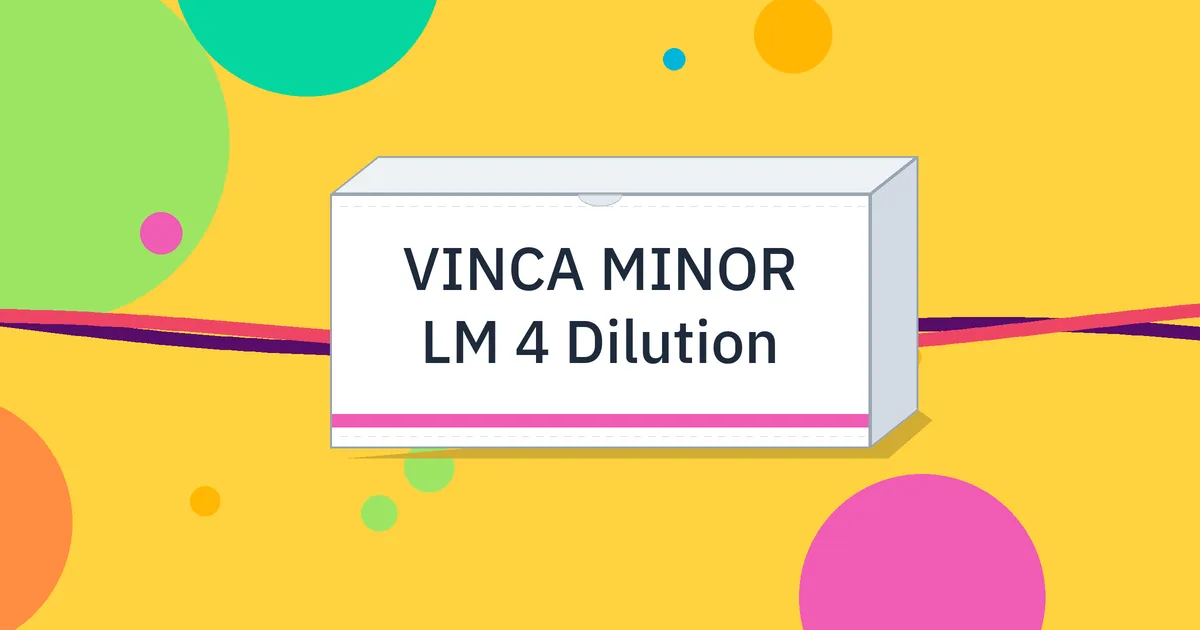 Symbolbild: Packung mit der Aufschrift VINCA MINOR LM 4 Dilution (PZN 13273449) – Verfügbarkeit und Bezug in Apotheken in Frankfurt am Main