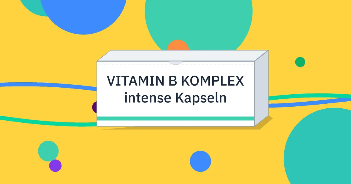 Symbolbild: Packung mit der Aufschrift VITAMIN B KOMPLEX intense Kapseln (PZN 17426938) – Verfügbarkeit und Bezug in Apotheken in Frankfurt am Main