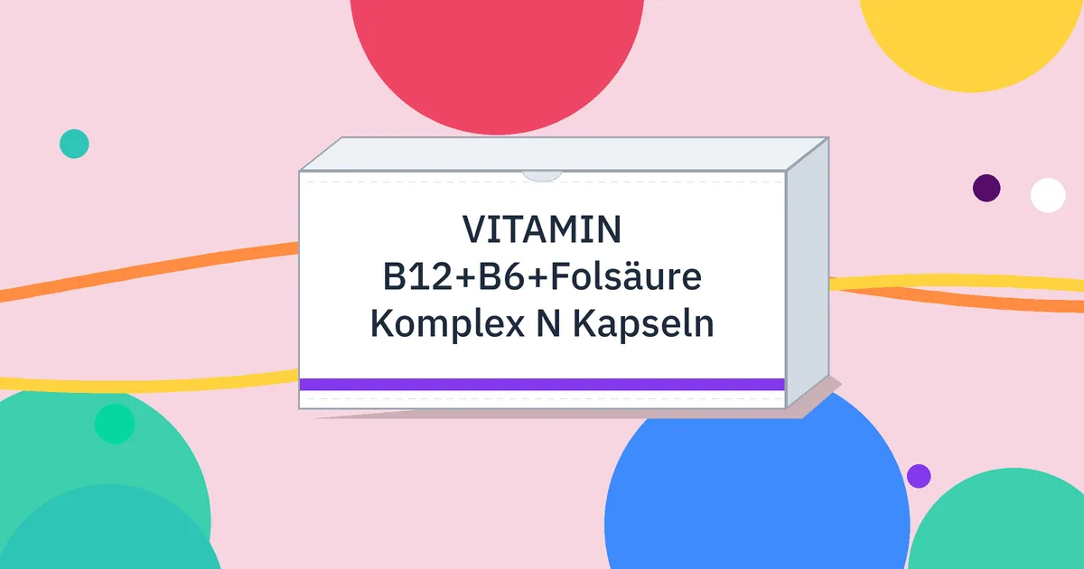 Symbolbild: Packung mit der Aufschrift VITAMIN B12+B6+Folsäure Komplex N Kapseln (PZN 00093071) – Verfügbarkeit und Bezug in Apotheken in Frankfurt am Main
