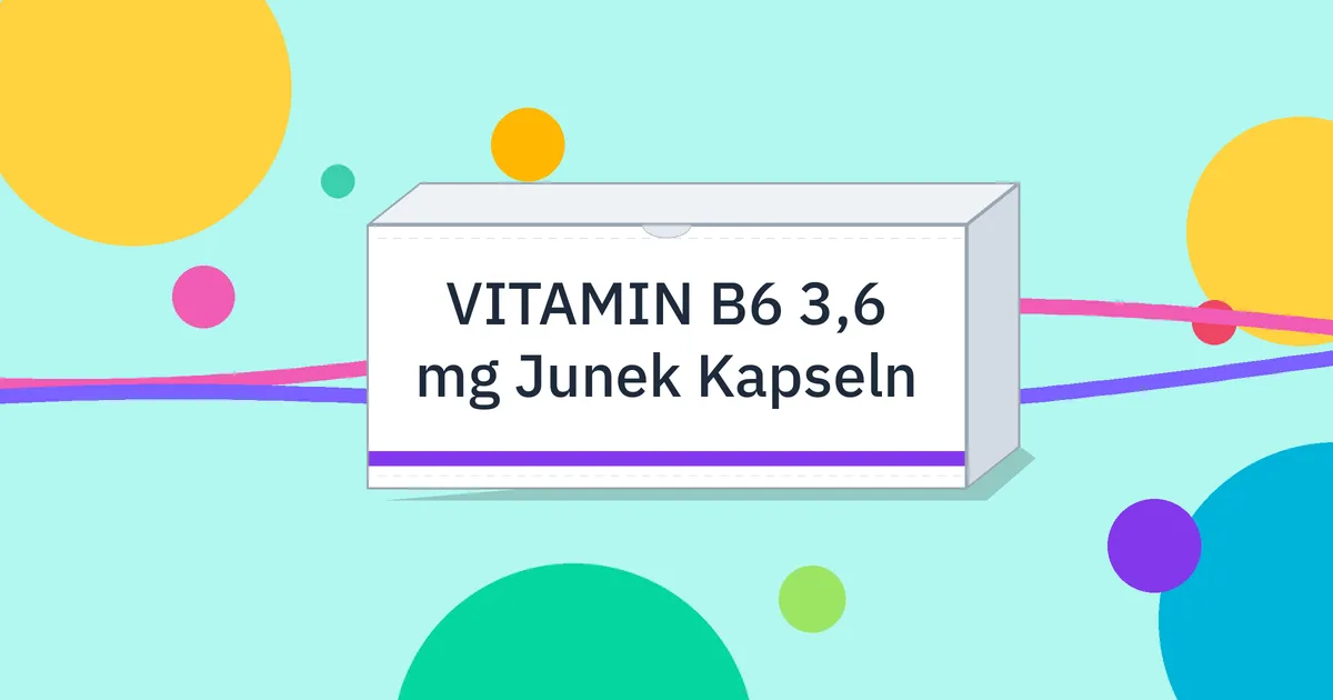 Symbolbild: Packung mit der Aufschrift VITAMIN B6 3,6 mg Junek Kapseln (PZN 04367789) – Verfügbarkeit und Bezug in Apotheken in Frankfurt am Main