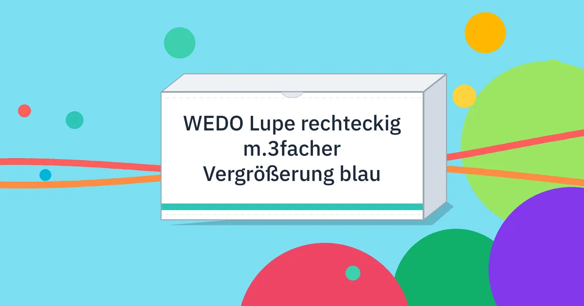 Symbolbild: Packung mit der Aufschrift WEDO Lupe rechteckig m.3facher Vergrößerung blau (PZN 14318007) – Verfügbarkeit und Bezug in Apotheken in Frankfurt am Main