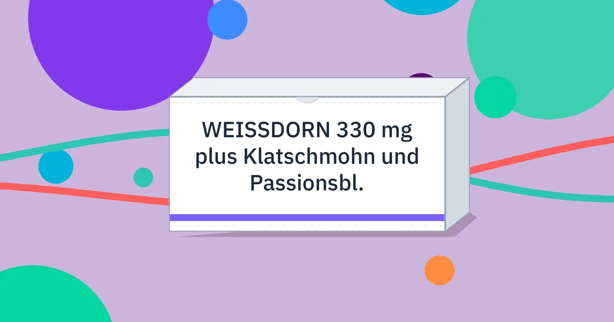 Symbolbild: Packung mit der Aufschrift WEISSDORN 330 mg plus Klatschmohn und Passionsbl. (PZN 04572029) – Verfügbarkeit und Bezug in Apotheken in Frankfurt am Main