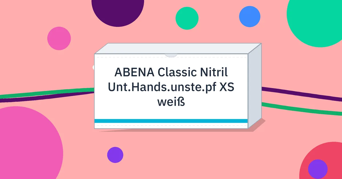 Symbolbild: Packung mit der Aufschrift ABENA Classic Nitril Unt.Hands.unste.pf XS weiß (PZN 18440573) – Verfügbarkeit und Bezug in Apotheken in Frankfurt am Main