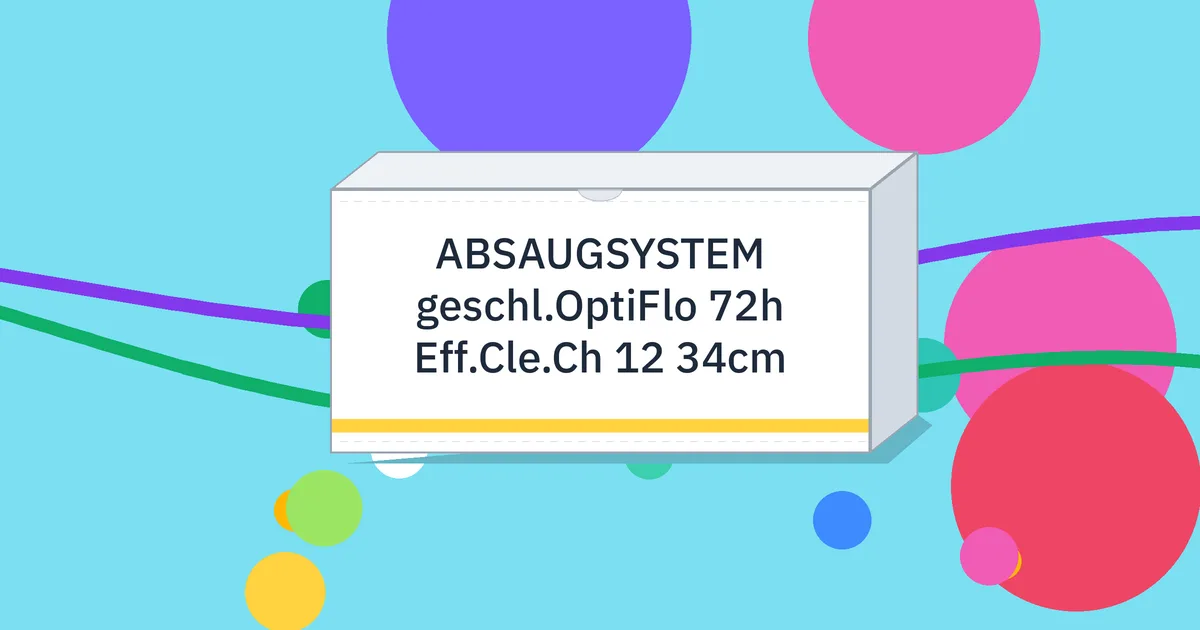 Symbolbild: Packung mit der Aufschrift ABSAUGSYSTEM geschl.OptiFlo 72h Eff.Cle.Ch 12 34cm (PZN 19530640) – Verfügbarkeit und Bezug in Apotheken in Frankfurt am Main