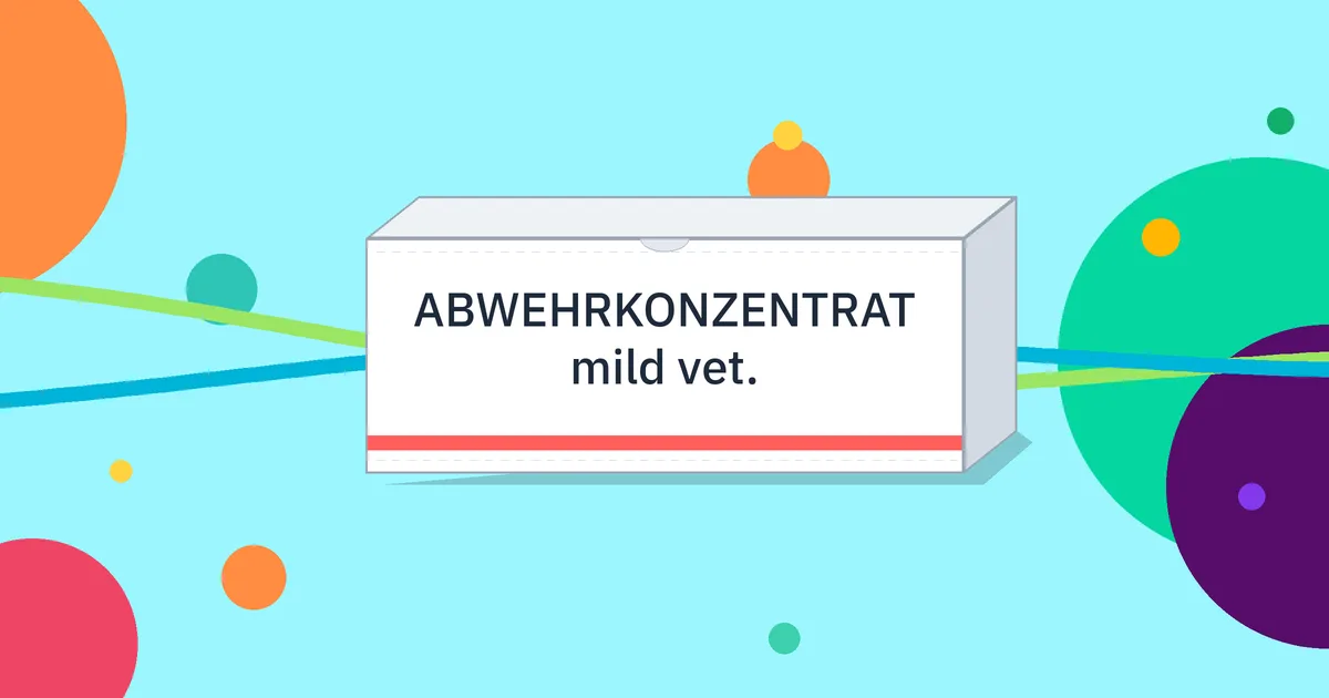 Symbolbild: Packung mit der Aufschrift ABWEHRKONZENTRAT mild vet. (PZN 12420150) – Verfügbarkeit und Bezug in Apotheken in Frankfurt am Main
