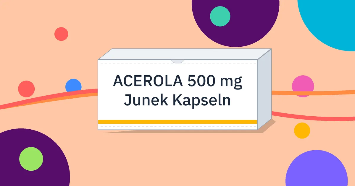 Symbolbild: Packung mit der Aufschrift ACEROLA 500 mg Junek Kapseln (PZN 10335701) – Verfügbarkeit und Bezug in Apotheken in Frankfurt am Main
