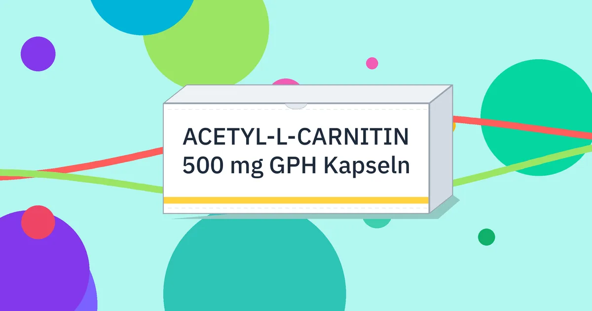 Symbolbild: Packung mit der Aufschrift ACETYL-L-CARNITIN 500 mg GPH Kapseln (PZN 09681326) – Verfügbarkeit und Bezug in Apotheken in Frankfurt am Main