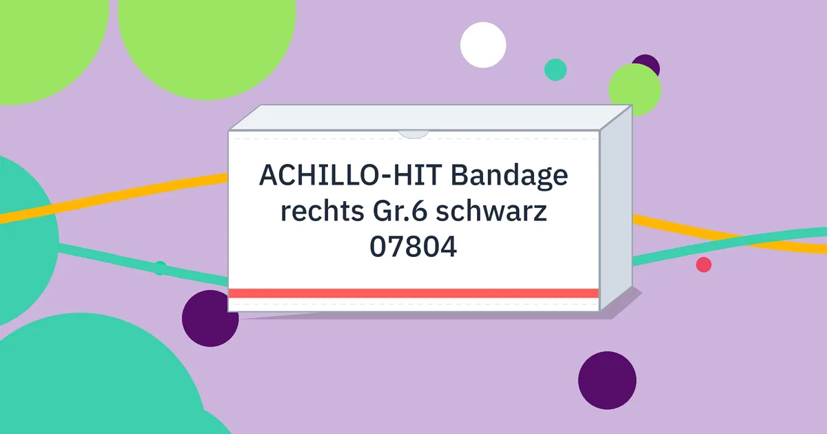 Symbolbild: Packung mit der Aufschrift ACHILLO-HIT Bandage rechts Gr.6 schwarz 07804 (PZN 16198694) – Verfügbarkeit und Bezug in Apotheken in Frankfurt am Main