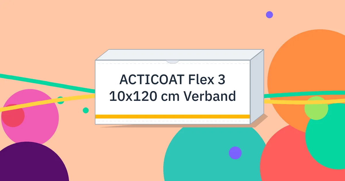 Symbolbild: Packung mit der Aufschrift ACTICOAT Flex 3 10x120 cm Verband (PZN 15384213) – Verfügbarkeit und Bezug in Apotheken in Frankfurt am Main