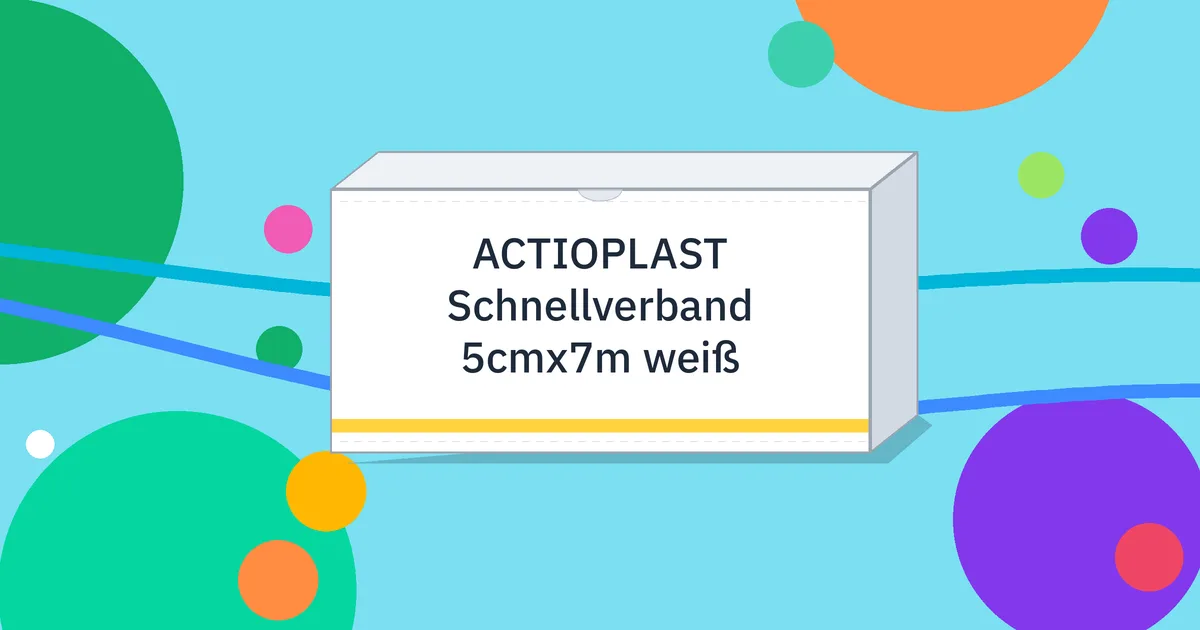 Symbolbild: Packung mit der Aufschrift ACTIOPLAST Schnellverband 5cmx7m weiß (PZN 03306188) – Verfügbarkeit und Bezug in Apotheken in Frankfurt am Main