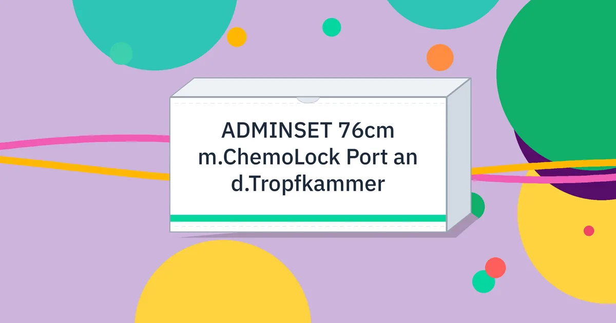 Symbolbild: Packung mit der Aufschrift ADMINSET 76cm m.ChemoLock Port an d.Tropfkammer (PZN 19443384) – Verfügbarkeit und Bezug in Apotheken in Frankfurt am Main