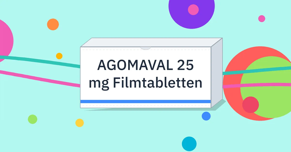Symbolbild: Packung mit der Aufschrift AGOMAVAL 25 mg Filmtabletten (PZN 14439142) – Verfügbarkeit und Bezug in Apotheken in Frankfurt am Main