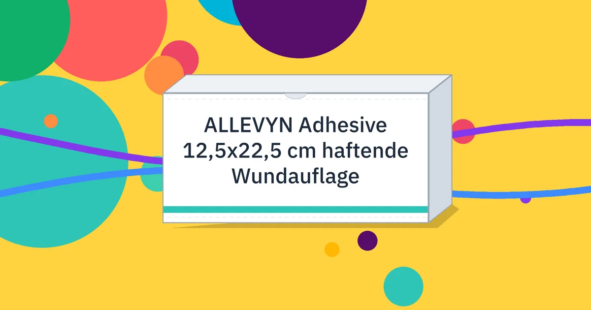 Symbolbild: Packung mit der Aufschrift ALLEVYN Adhesive 12,5x22,5 cm haftende Wundauflage (PZN 14329726) – Verfügbarkeit und Bezug in Apotheken in Frankfurt am Main