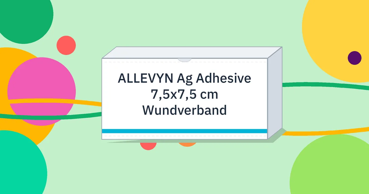 Symbolbild: Packung mit der Aufschrift ALLEVYN Ag Adhesive 7,5x7,5 cm Wundverband (PZN 17830705) – Verfügbarkeit und Bezug in Apotheken in Frankfurt am Main