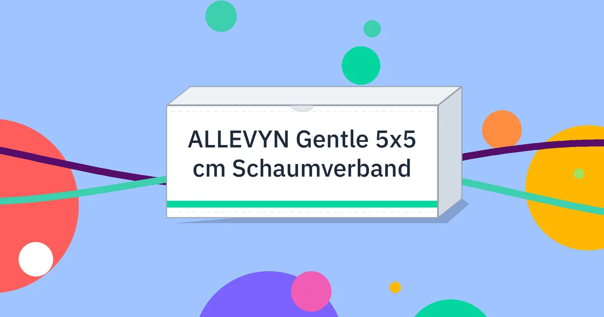 Symbolbild: Packung mit der Aufschrift ALLEVYN Gentle 5x5 cm Schaumverband (PZN 06087367) – Verfügbarkeit und Bezug in Apotheken in Frankfurt am Main