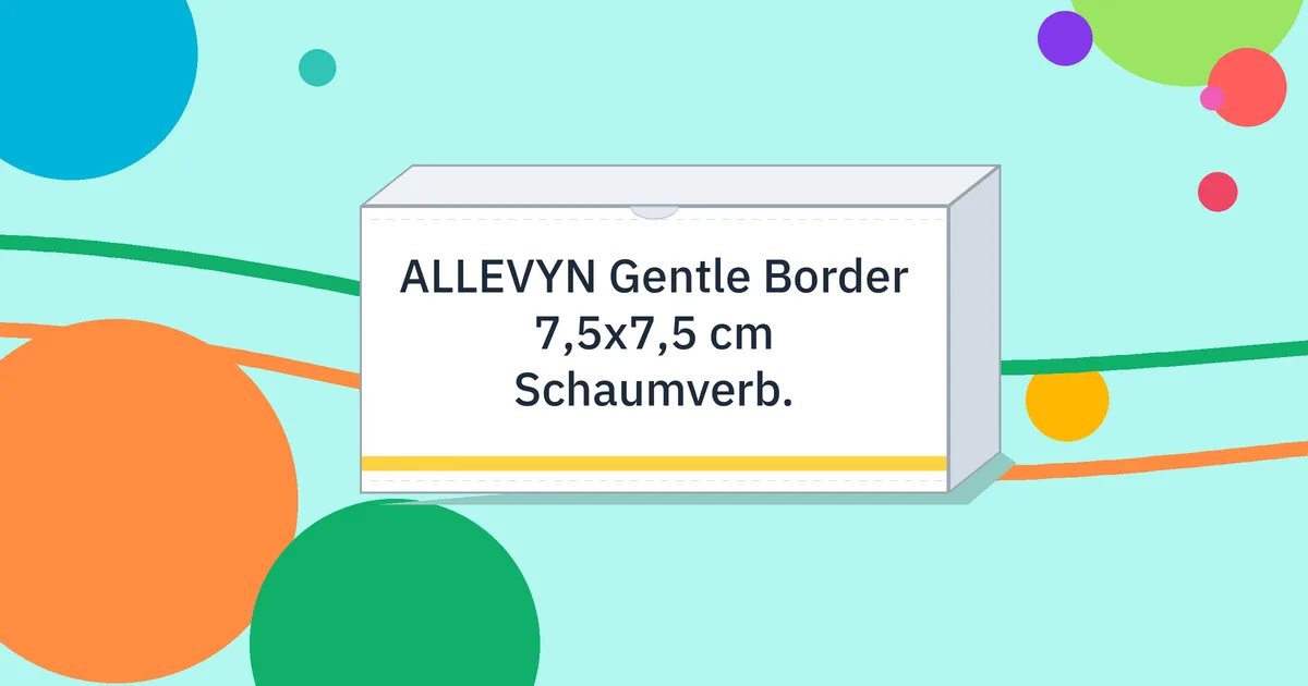Symbolbild: Packung mit der Aufschrift ALLEVYN Gentle Border 7,5x7,5 cm Schaumverb. (PZN 19698049) – Verfügbarkeit und Bezug in Apotheken in Frankfurt am Main
