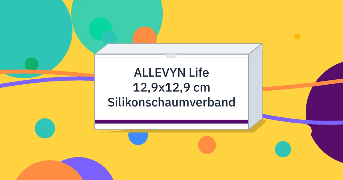 Symbolbild: Packung mit der Aufschrift ALLEVYN Life 12,9x12,9 cm Silikonschaumverband (PZN 19899865) – Verfügbarkeit und Bezug in Apotheken in Frankfurt am Main