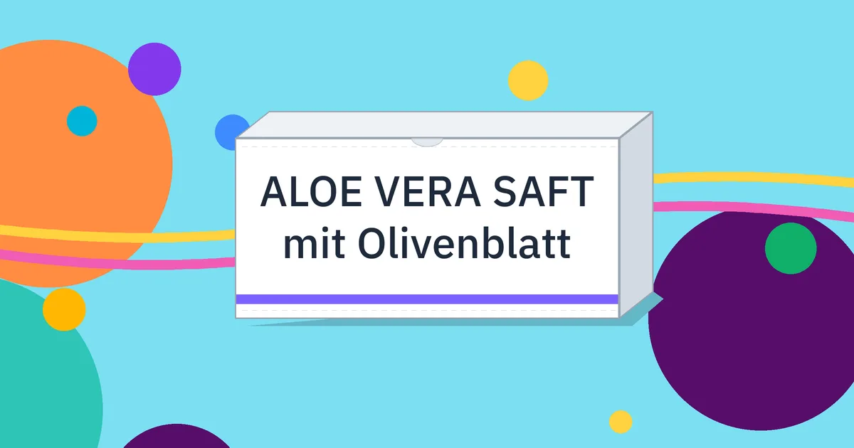 Symbolbild: Packung mit der Aufschrift ALOE VERA SAFT mit Olivenblatt (PZN 19726596) – Verfügbarkeit und Bezug in Apotheken in Frankfurt am Main