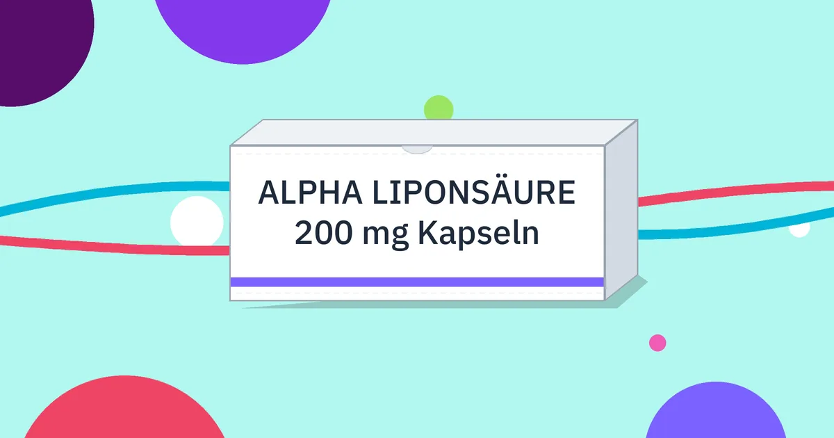 Symbolbild: Packung mit der Aufschrift ALPHA LIPONSÄURE 200 mg Kapseln (PZN 16124595) – Verfügbarkeit und Bezug in Apotheken in Frankfurt am Main