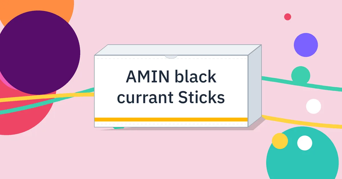 Symbolbild: Packung mit der Aufschrift AMIN black currant Sticks (PZN 15866863) – Verfügbarkeit und Bezug in Apotheken in Frankfurt am Main