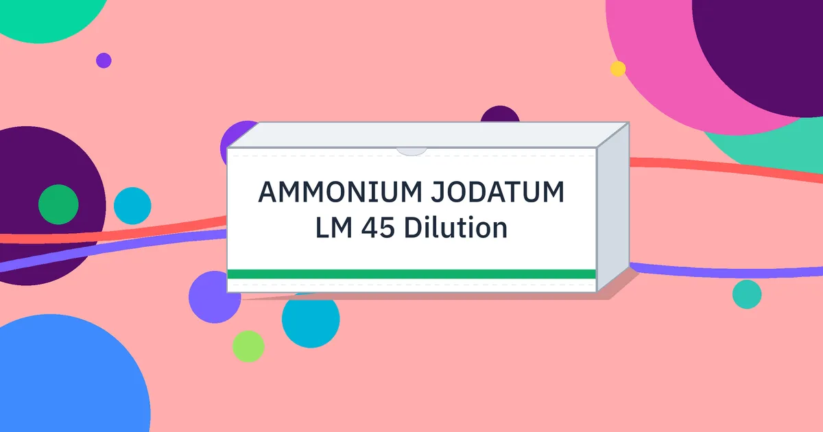 Symbolbild: Packung mit der Aufschrift AMMONIUM JODATUM LM 45 Dilution (PZN 13321579) – Verfügbarkeit und Bezug in Apotheken in Frankfurt am Main