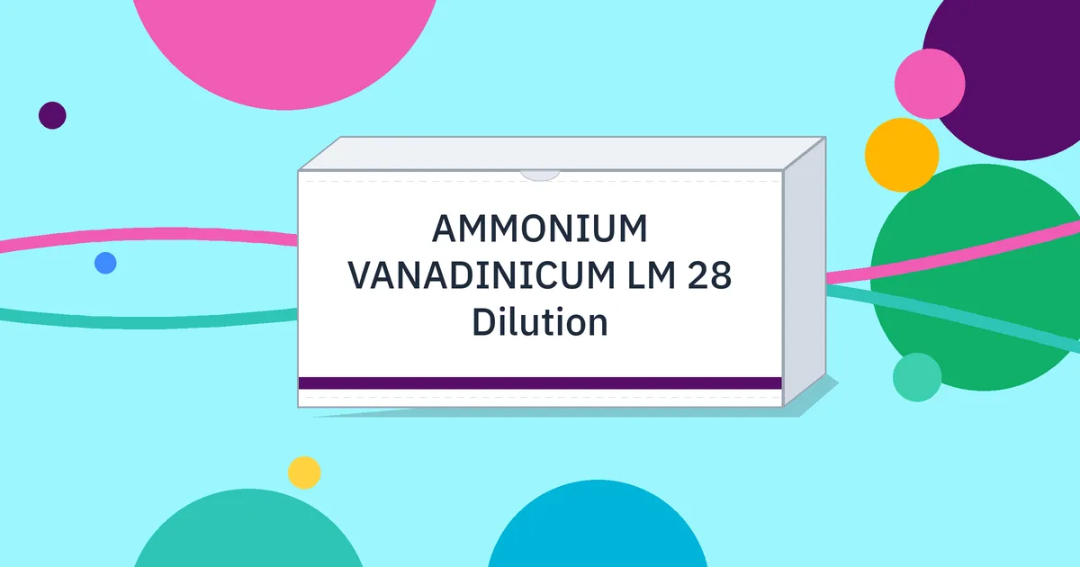 Symbolbild: Packung mit der Aufschrift AMMONIUM VANADINICUM LM 28 Dilution (PZN 13324359) – Verfügbarkeit und Bezug in Apotheken in Frankfurt am Main